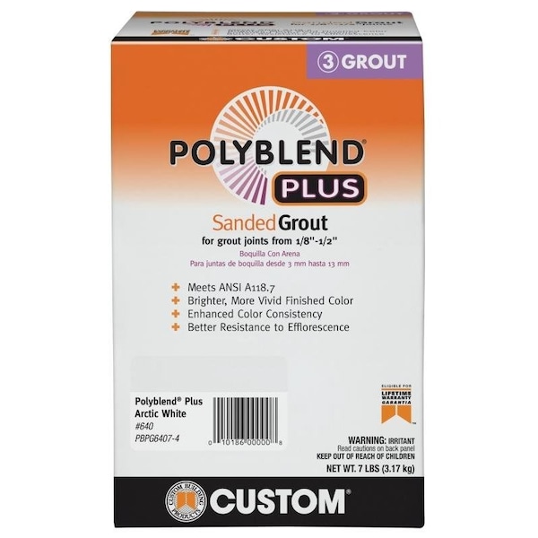 Custom Building Products Polyblend Plus Sanded Grout, Solid Powder, Characteristic, Arctic White ...
